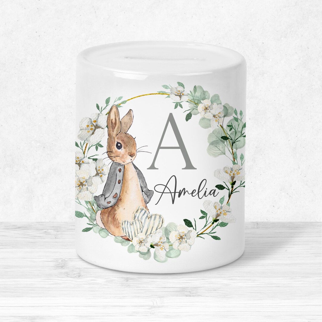 Personalised Grey Bunny Rabbit Money Box Ceramic Coin Bank - Etsy