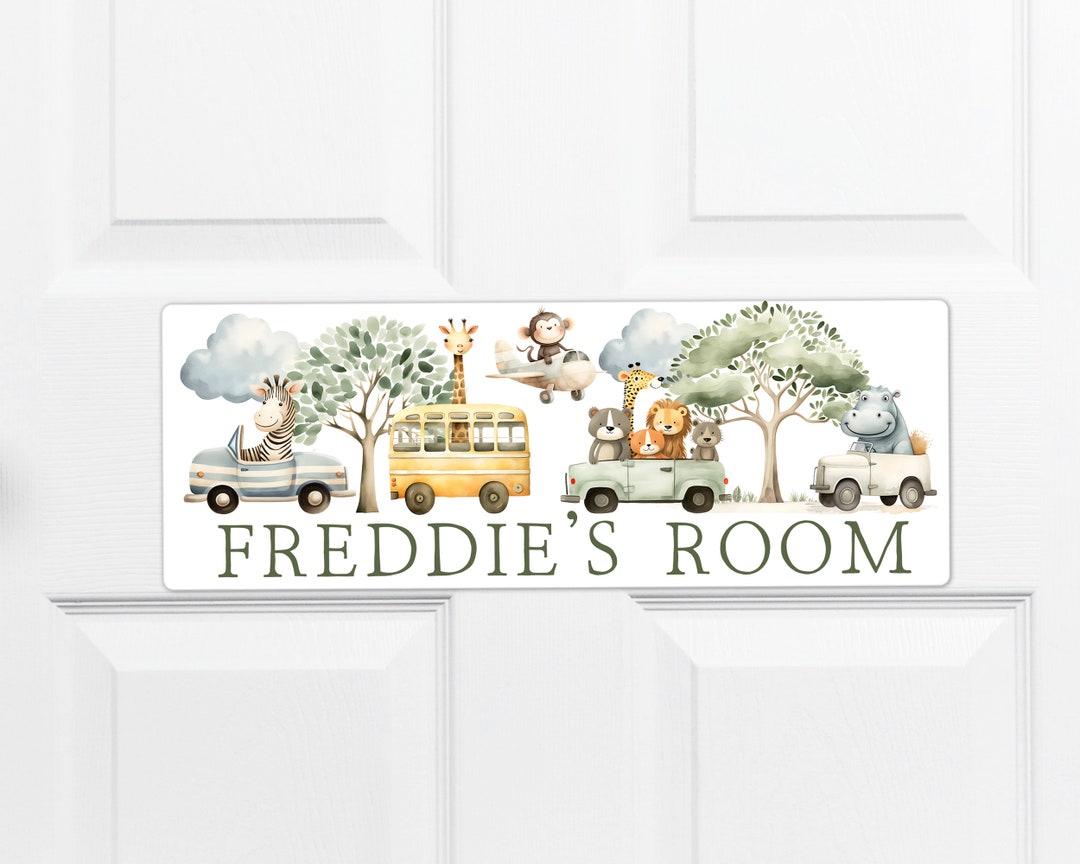Personalised Metal Door Sign, Safari Animal Tour Theme, Hanging or ...