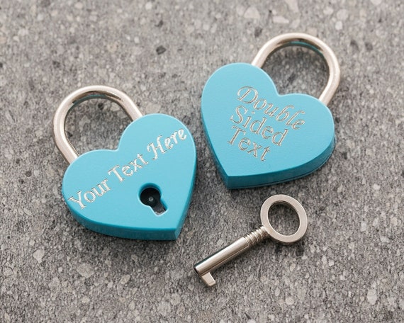 Personalized Heart Lock Blue Heart Padlock and Key | Etsy