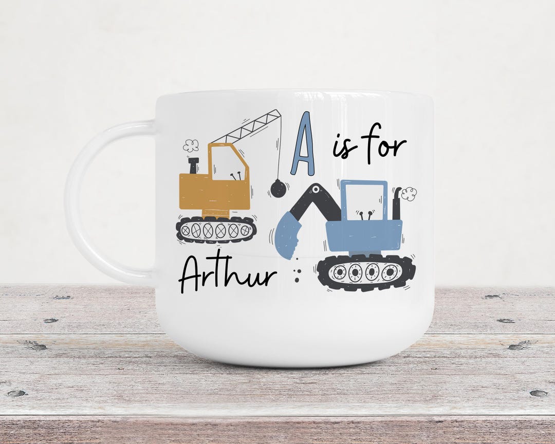 Personalised Construction Digger Mug for Toddlers, 6oz Unbreakable ...