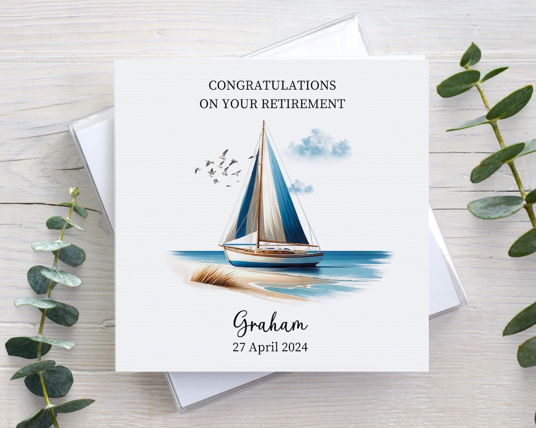 Personalised Retirement Card, Congratulations Card, Sailing Yacht ...