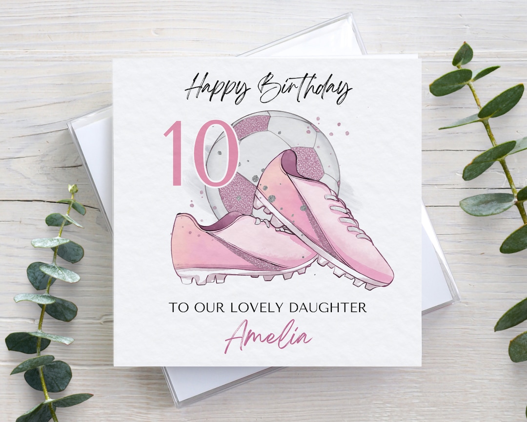 Personalised Girls Birthday Card, Pink Football Soccer Boots Ball ...
