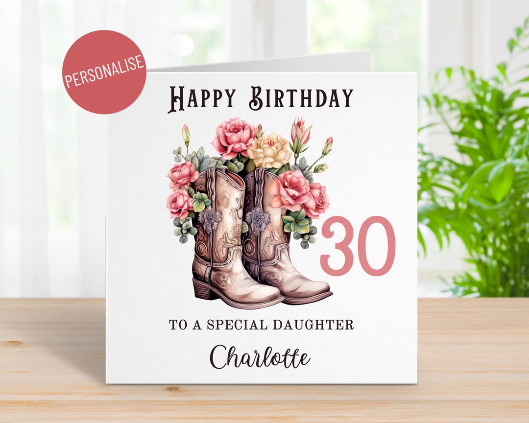 Personalised Cowboy Boots Birthday Card, Any Name & Age, 30th 40th 50th ...