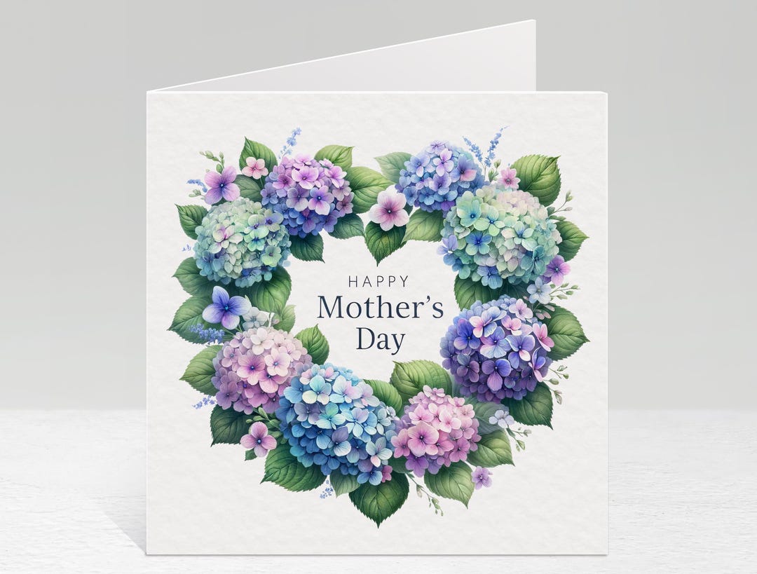 Hydrangea Flowers Happy Mother's Day Card, Blue Pink Hydrangeas, for ...