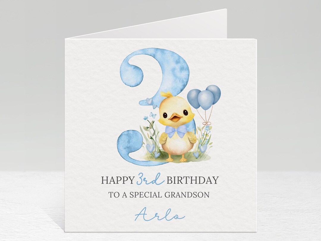 Personalised 3rd Birthday Card for Boys, Blue Cute Rubber Duck Ducky ...