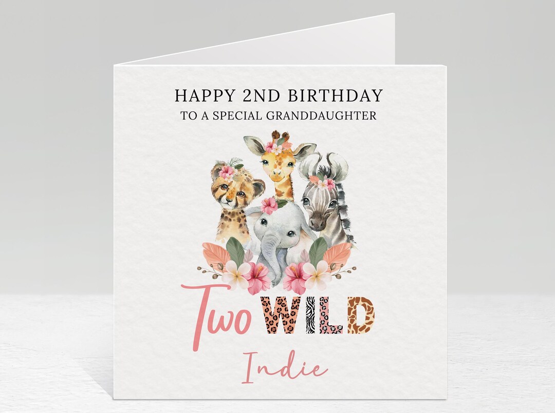 Personalised 'two Wild' 2nd Birthday Card, Kids Children Girls, Any ...