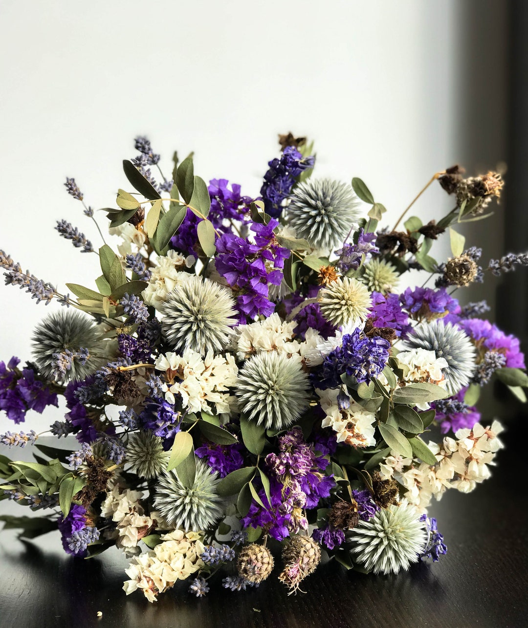 Dried Flower Bouquet, Blue Thistle Arrangement, Home Decor - Etsy