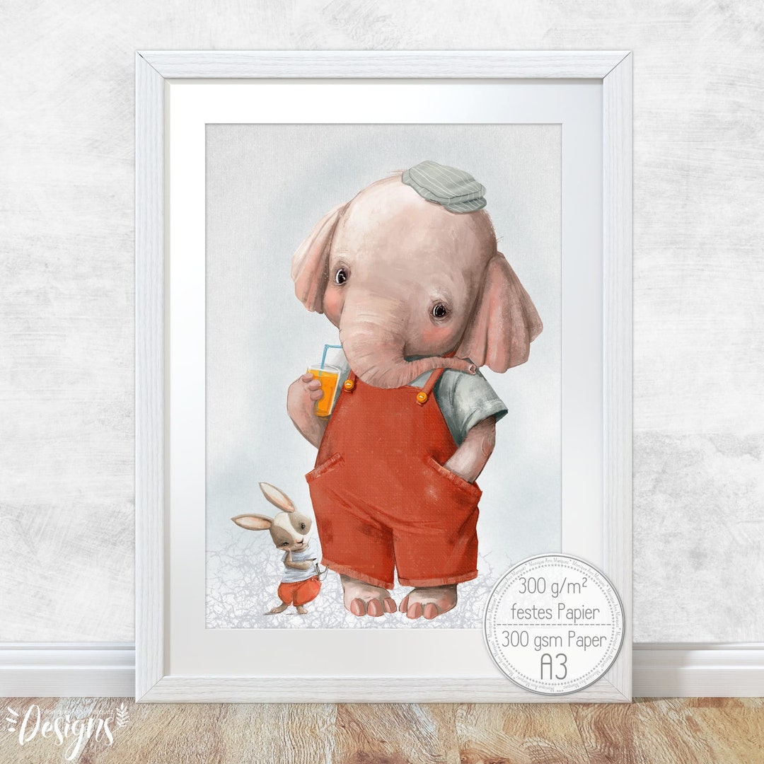 Nursery Print A3 Cheeky Elephant fine Art Print Boys Room Decor Fluffy ...