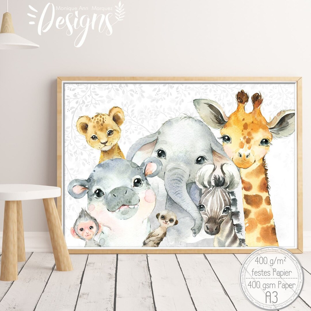 Safari Mix A3 Poster Nursery Print Baby Animals Africa - Etsy