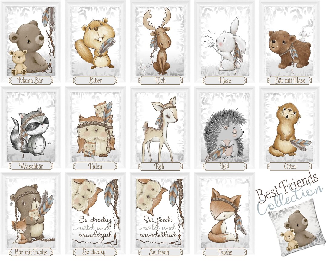 A3 Poster Nursery Print Forest Animals Woodland Boho - Etsy