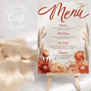 Printable & Editable Menu Card Thanksgiving Autumn Harvest Dinner Party ...