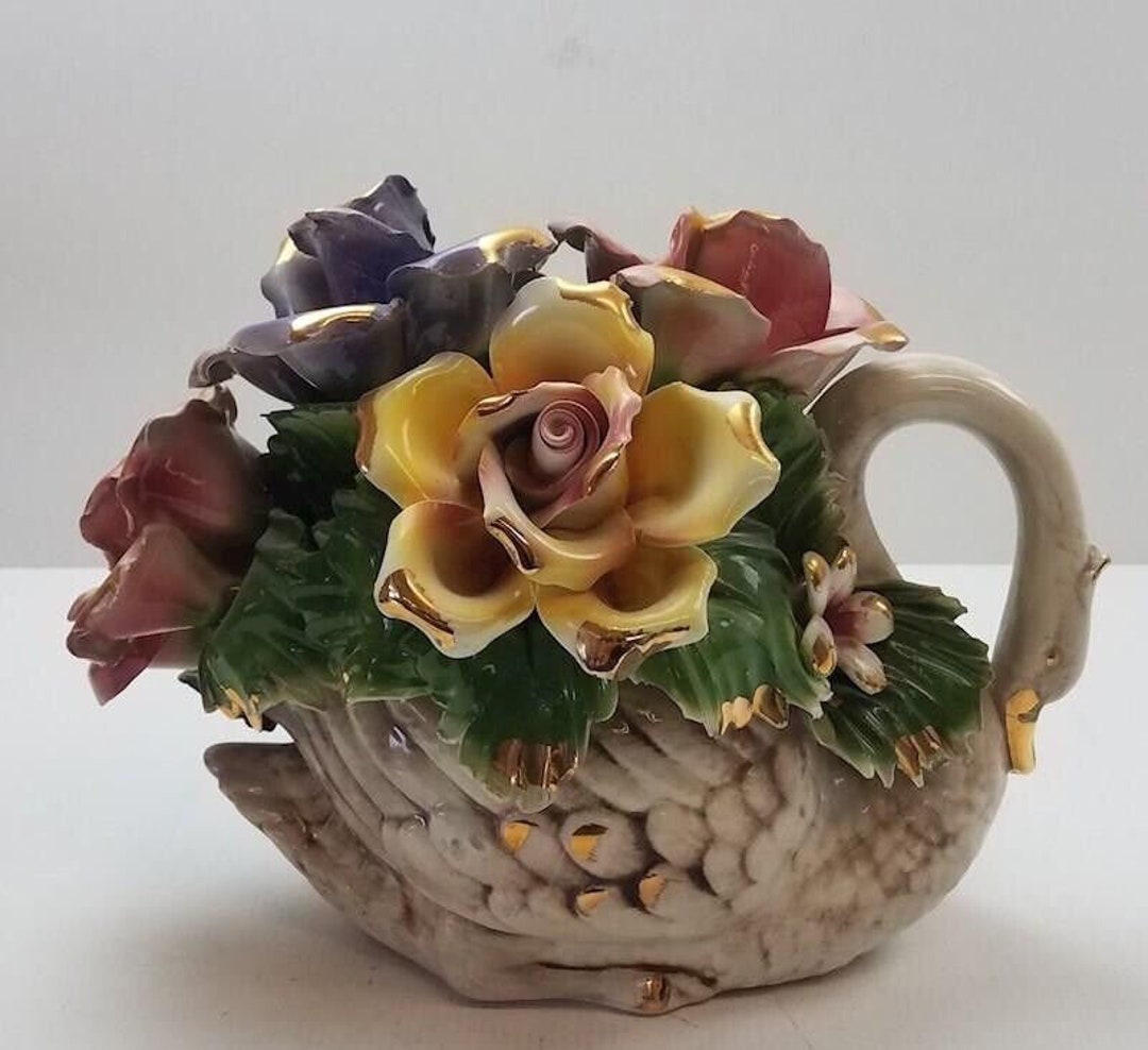 Vintage Capodimonte Large Swan With Flowers With COA - Etsy
