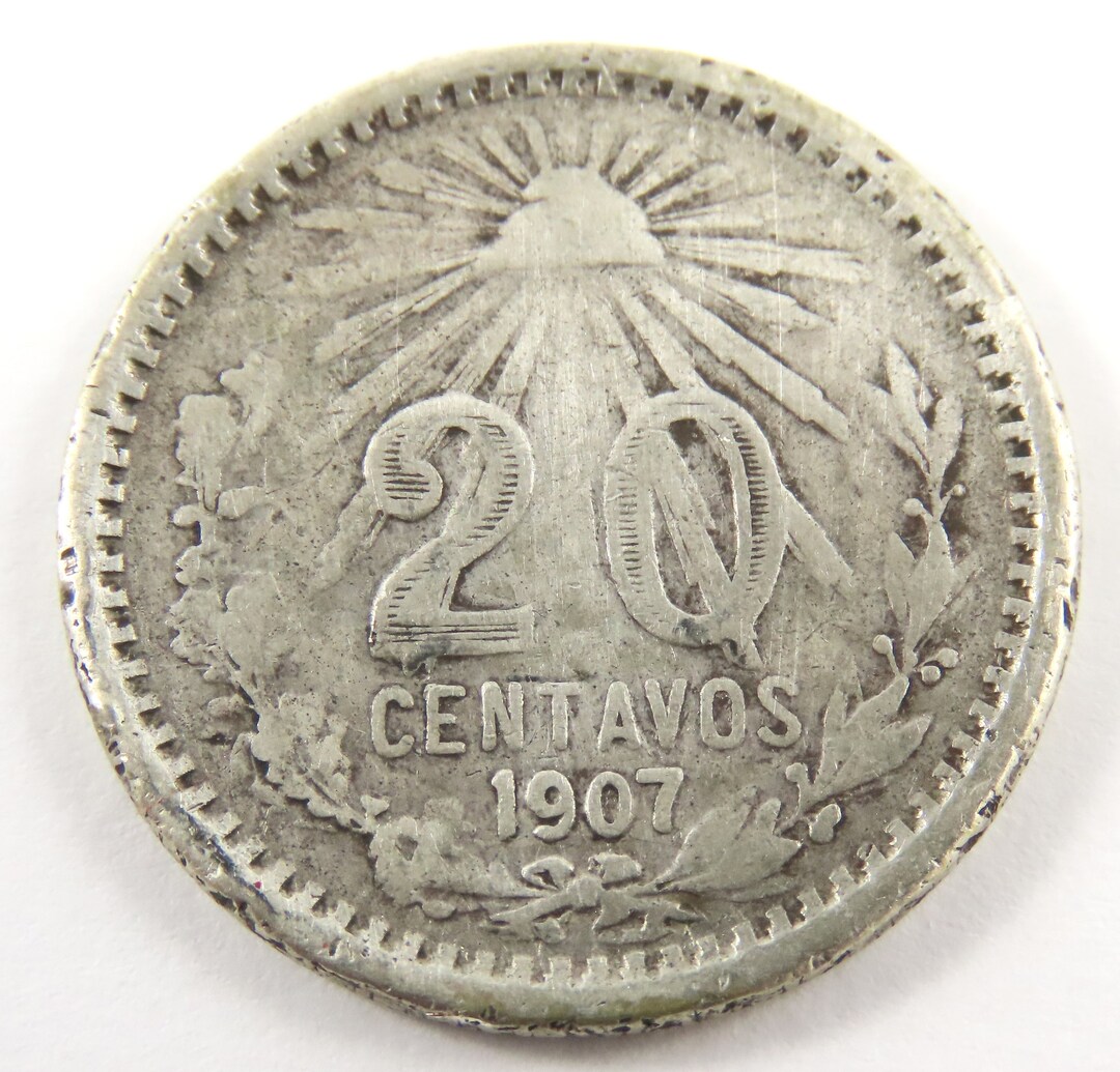 Mexico 1907 Silver 20 Centavos Curved 7 Coin. - Etsy