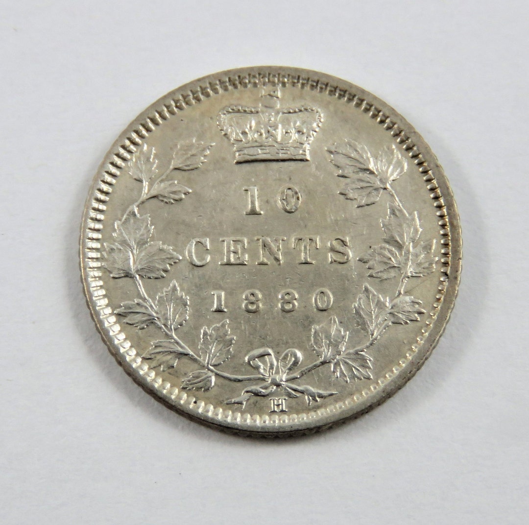 Canada 1880 H Sterling Silver 10 Cents Coin AU-55 Condition. - Etsy