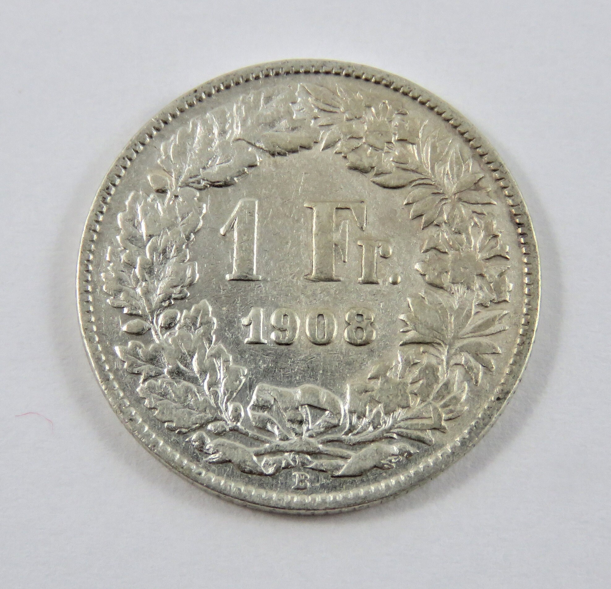 Swiss 1908 B Silver One Franc Coin. - Etsy