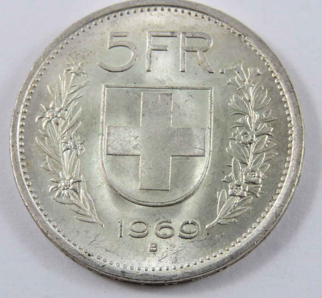 Switzerland 1969 B Silver 5 Franc Coin. - Etsy