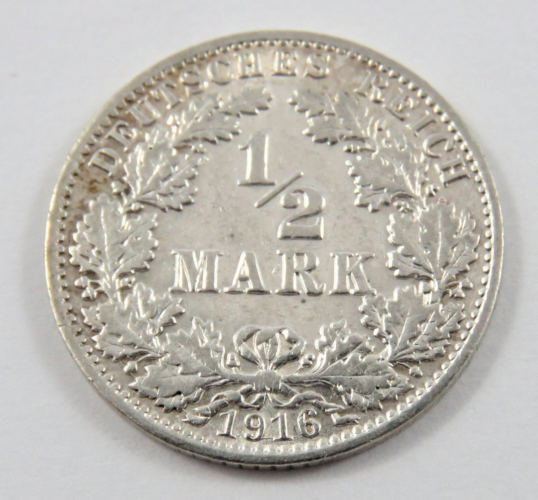 Germany 1916 A Silver One Half Mark Coin. Lustrous - Etsy