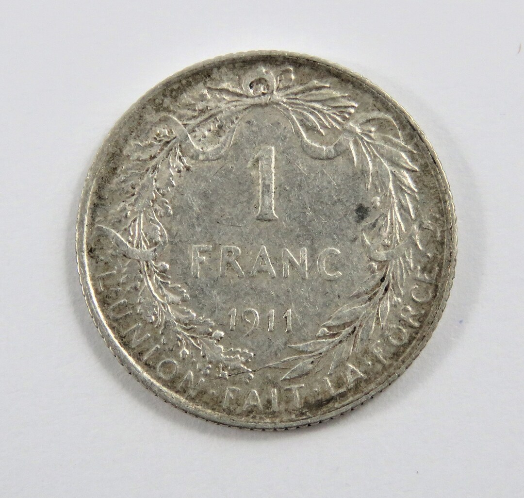 Belgium 1911 Silver One Franc Coin. - Etsy