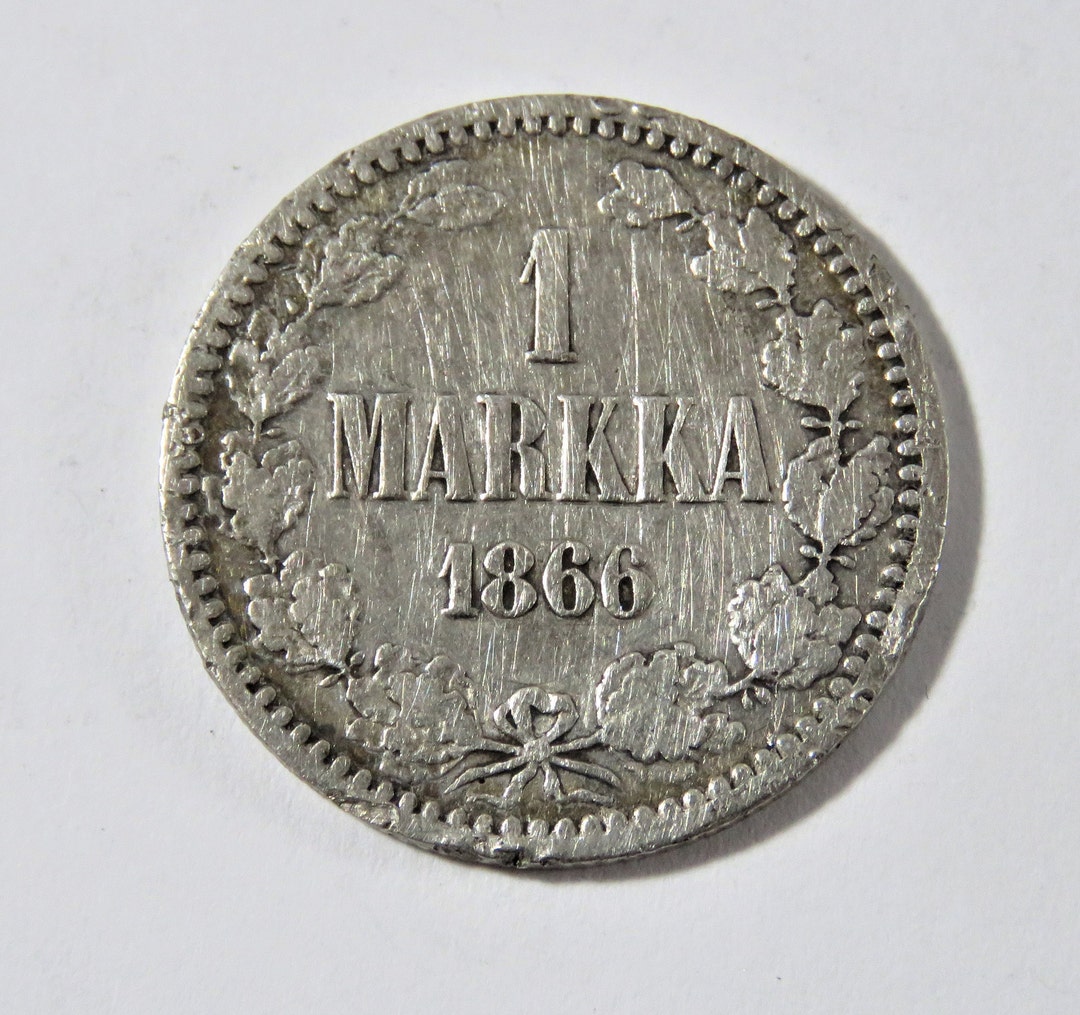 Finland 1866 S Silver 1 Markka Coin. Coin Has Been Whizzed by Previous ...