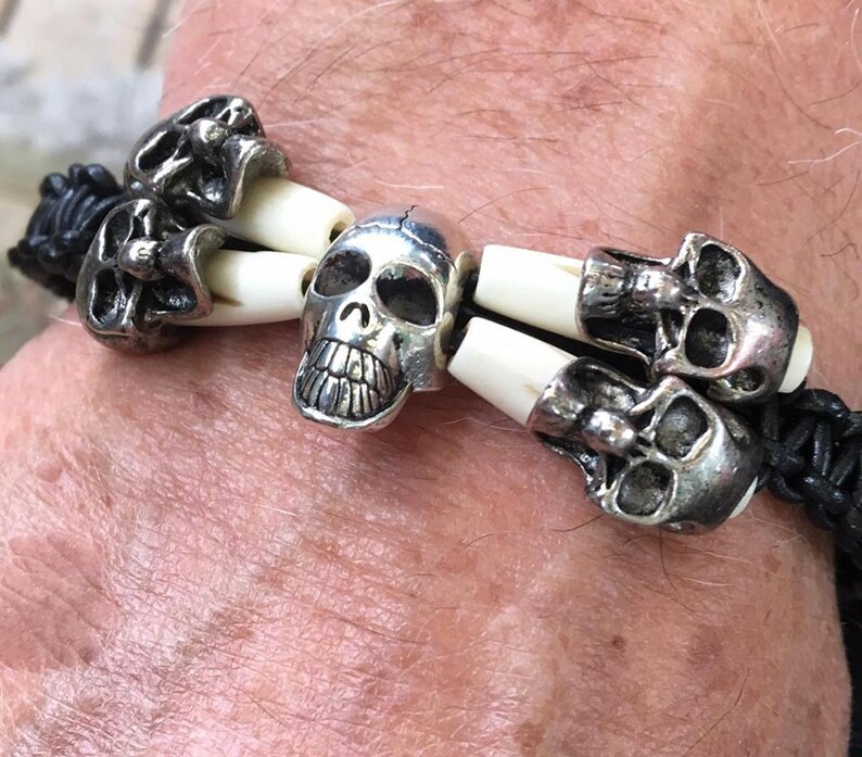 Handmade Men's Skulls Carved Bovine Bone Bracelet Black - Etsy