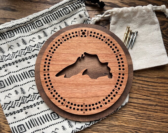 Lake Superior Silhouette Laser Cut Circle Cribbage Board With ...