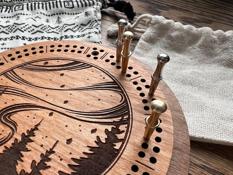 Northern Lights Laser Engraved Mini Circle Cribbage Board With - Etsy