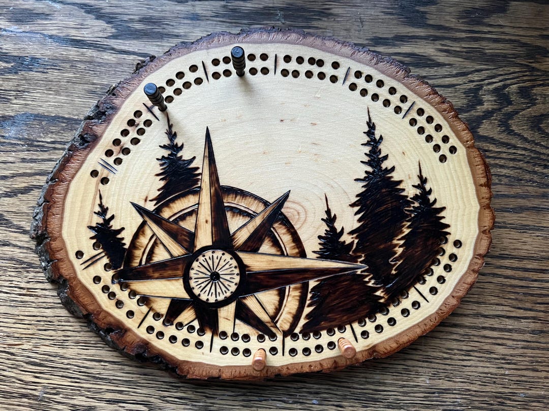 Compass Wood Burned Cribbage Board | Handmade, Outdoors, Game Night ...