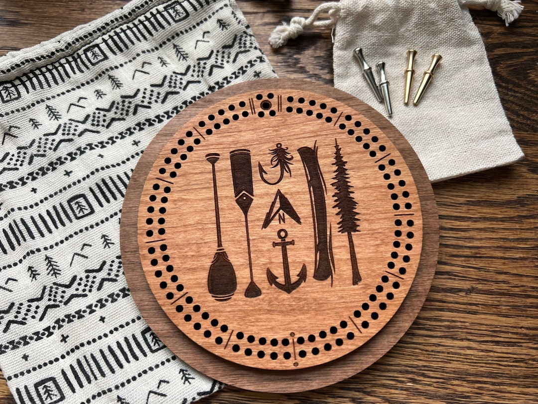 Wilderness Collage Laser Engraved Circle Cribbage Board With Drawstring ...