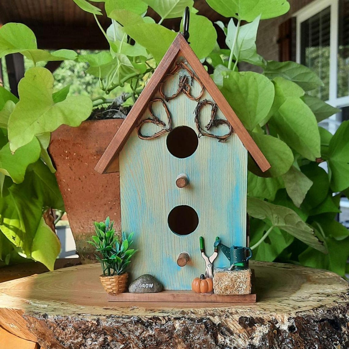 Garden Shed Birdhouse, Rustic, Blue Farmhouse - Etsy