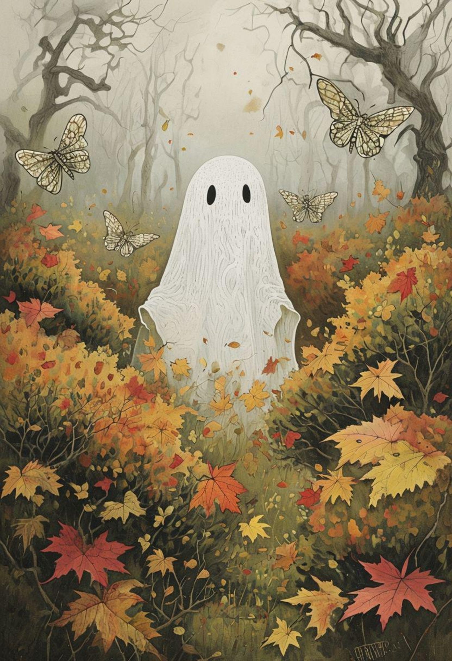 Cute Whimsical Ghost Fall Spooky Digital Art Print - Etsy