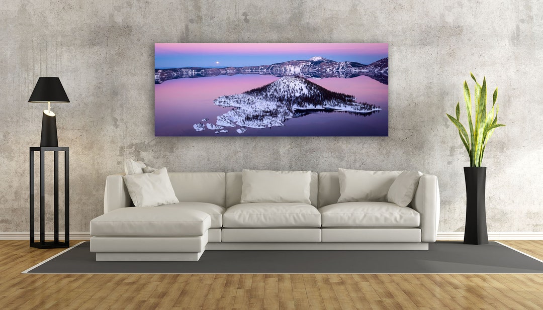 Crater Lake Print, Oregon Landscape Photo, Panoramic Photography, Snowy ...
