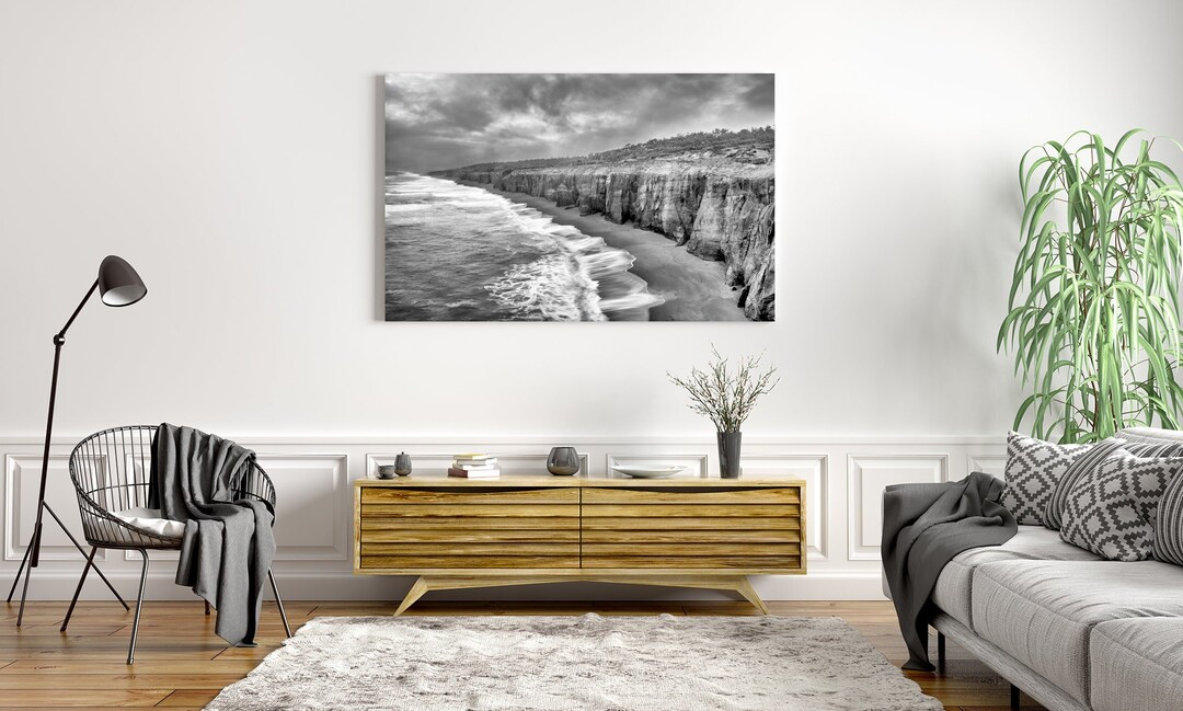 Blacklock Point Cliff Print – Oregon Coast Black and White Photo ...
