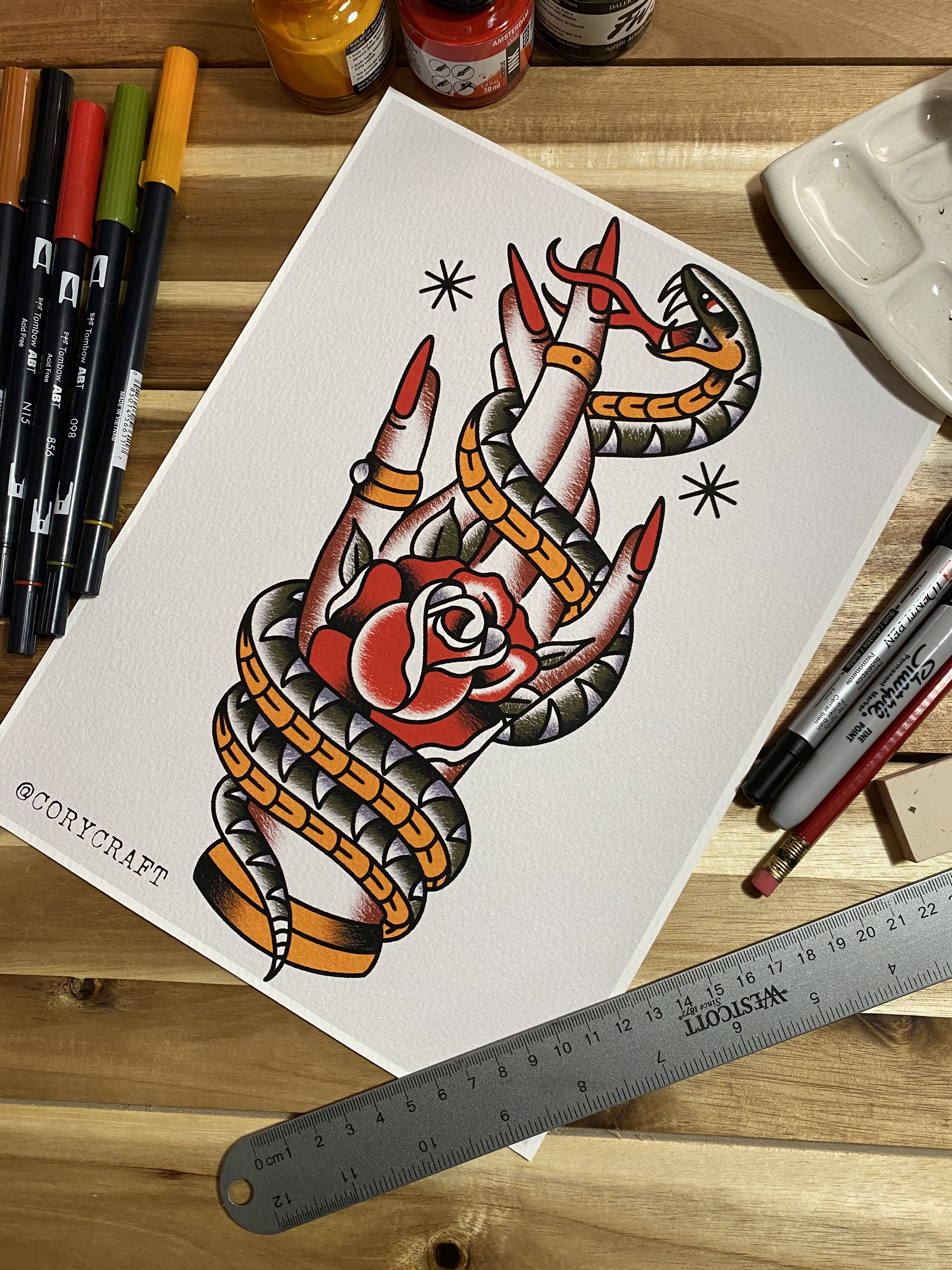 Hand and Snake Tattoo Print - Etsy Ireland