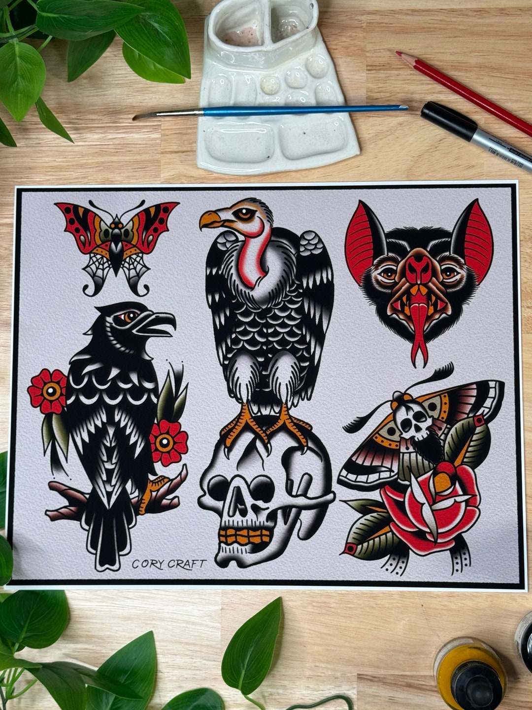 Winged Things Tattoo Flash 11x14 - Etsy