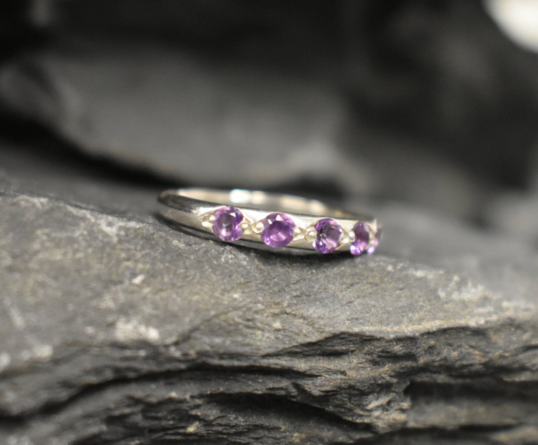 Amethyst Band Natural Amethyst February Ring Stackable | Etsy
