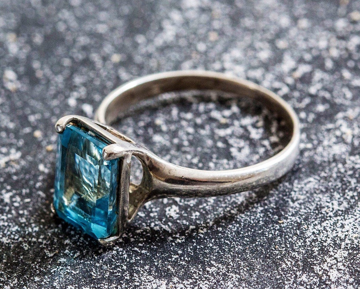 Square Ring Blue Topaz Ring Natural Blue Topaz Vintage - Etsy UK