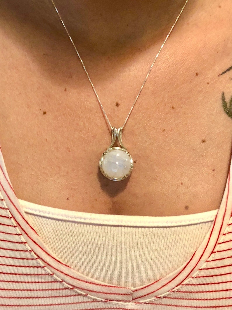 Round Moonstone Pendant Rainbow Moonstone Large Moonstone - Etsy