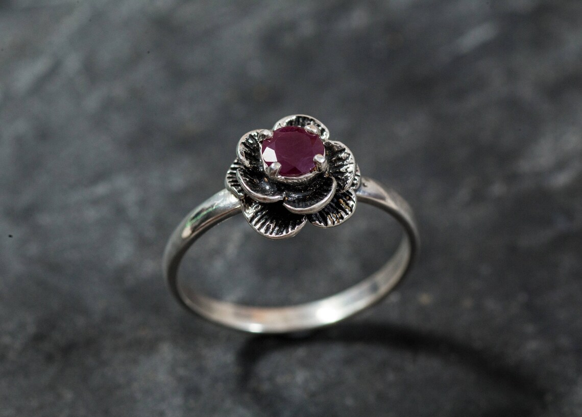 Real Ruby Ring Flower Ring Natural Ruby Vintage Ruby Ring | Etsy