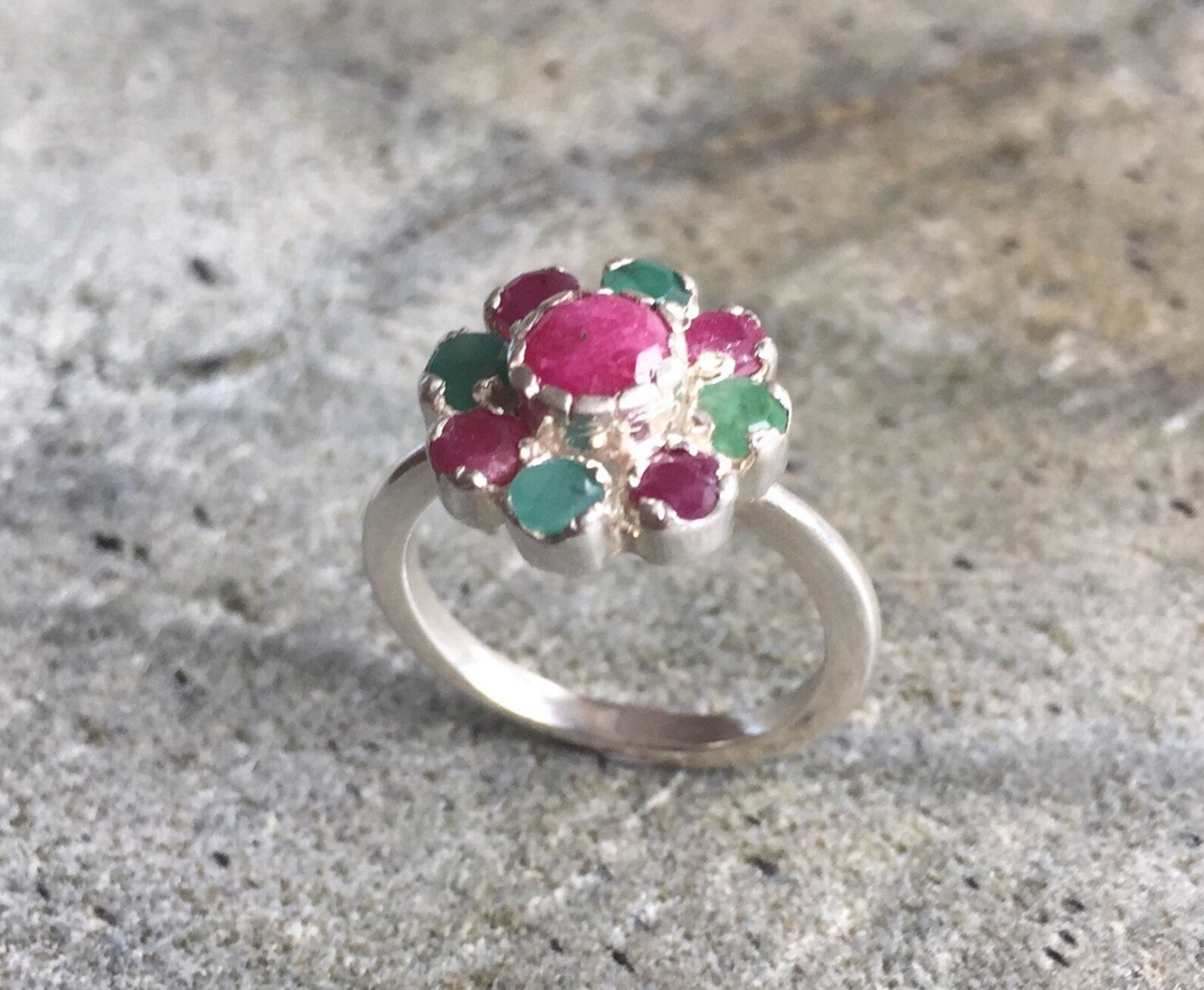 Flower Ring Ruby Ring Natural Ruby Emerald Ring Natural | Etsy