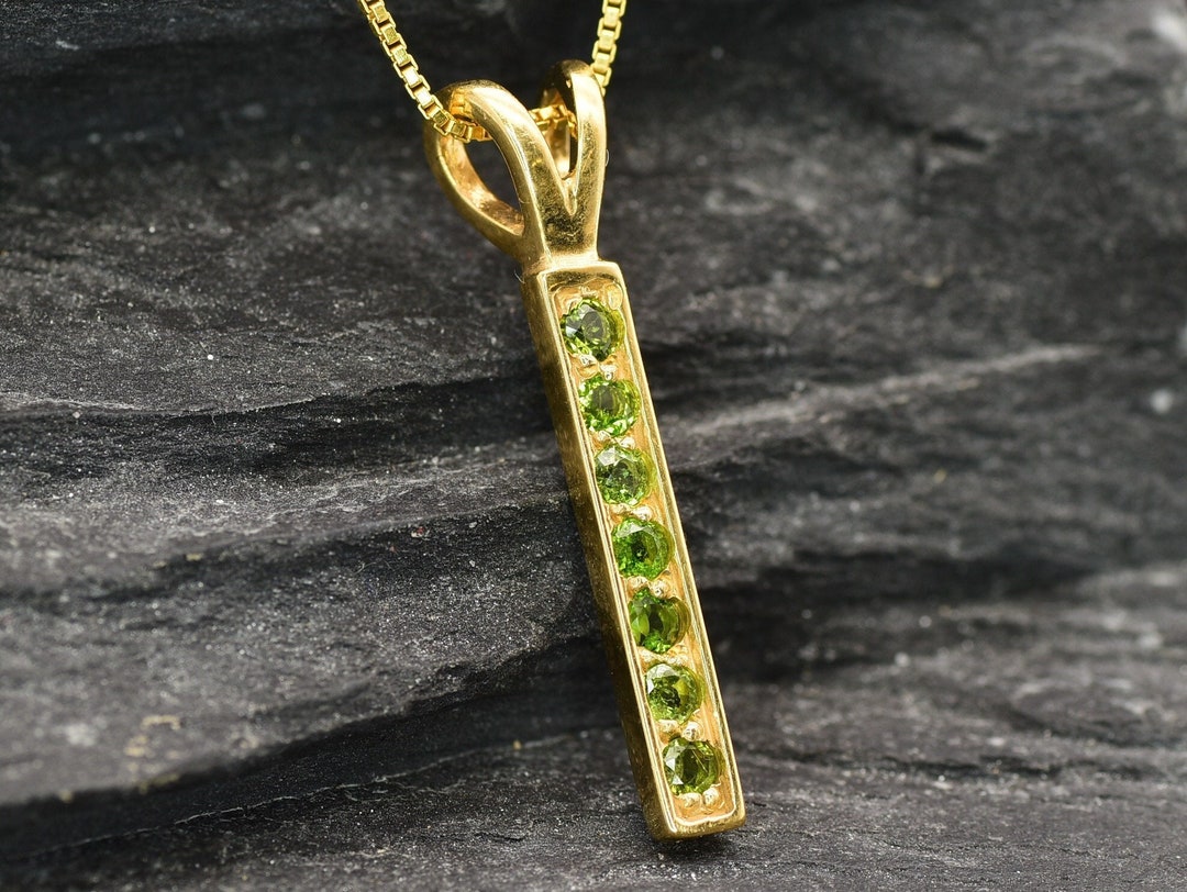 Gold Chrome Diopside Pendant, Natural Chrome Diopside, Gold Bar Pendant ...