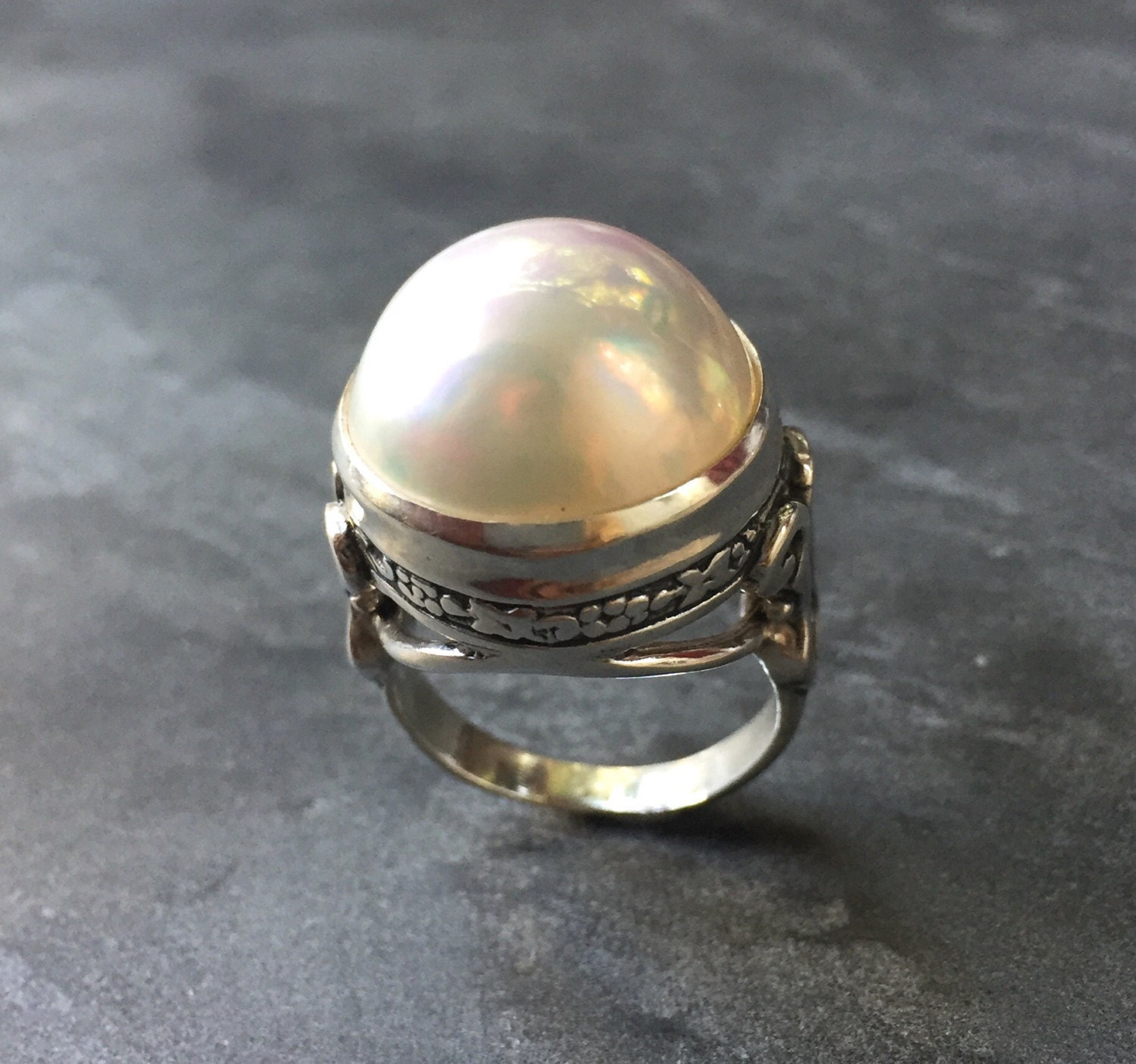 Mabe Pearl Ring Rainbow Mabe Ring Natural Pearl Ring June - Etsy