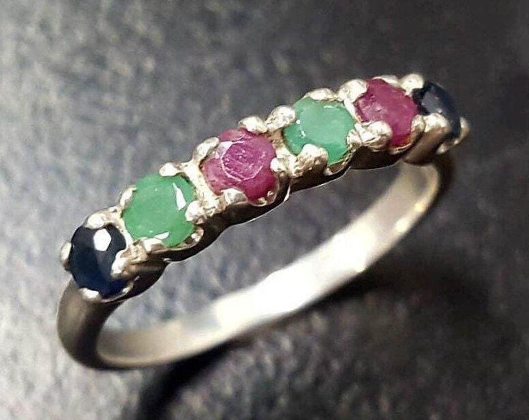 Multistone Ring, Natural Stone Ring, Half Eternity Band, Stackable Band ...