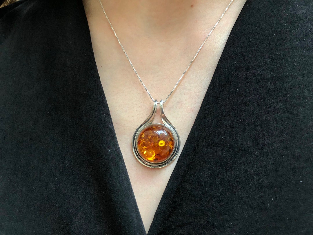 Natural Amber Pendant, Large Amber Pendant, Amber Pendant, Round Yellow ...