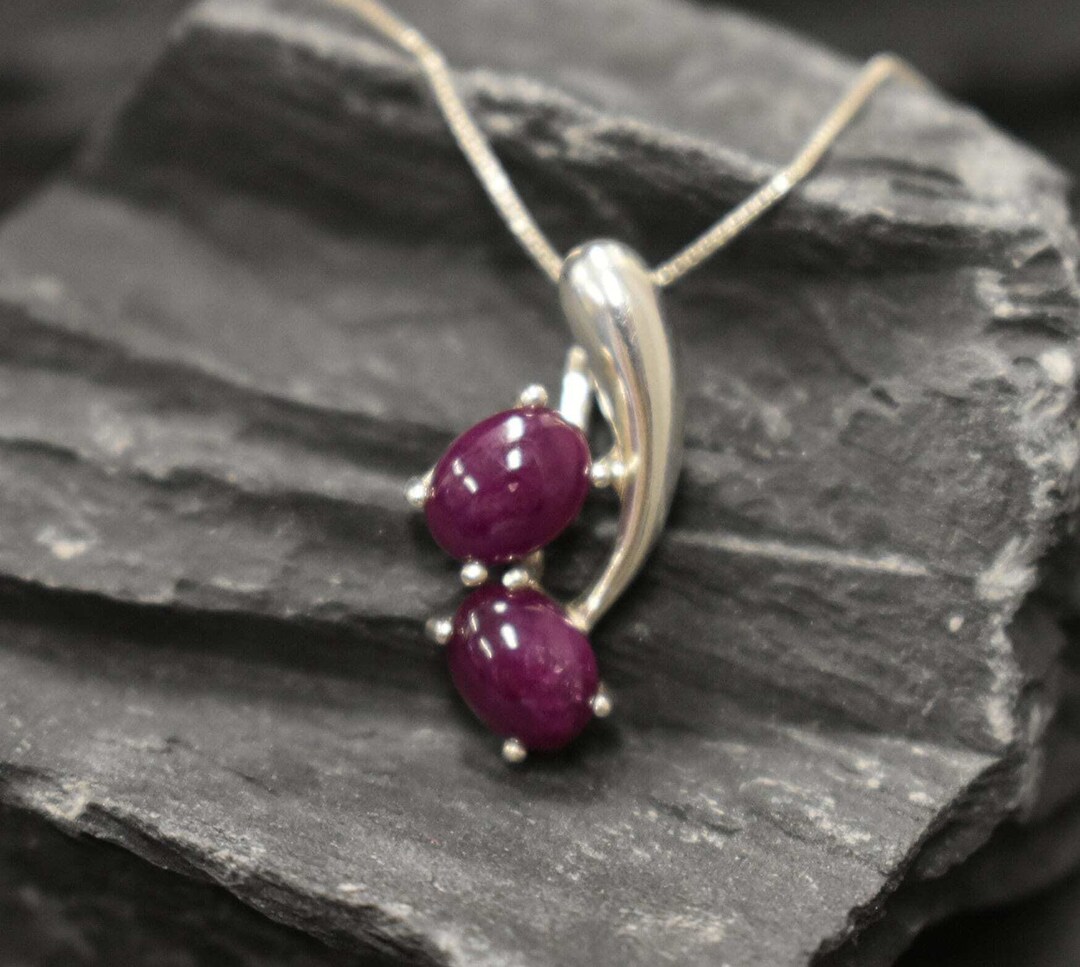 Ruby Pendant, Natural Ruby Necklace, Two Stone Ruby Pendant, July ...