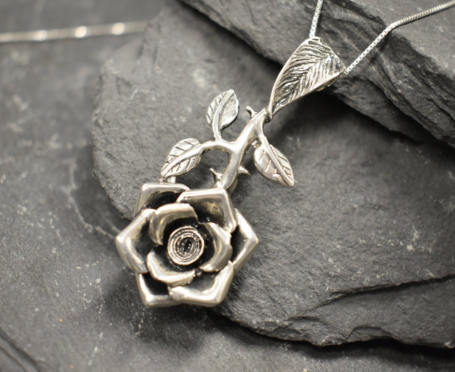Rose Pendant Silver Rose Pendant Solid Silver Pendant | Etsy