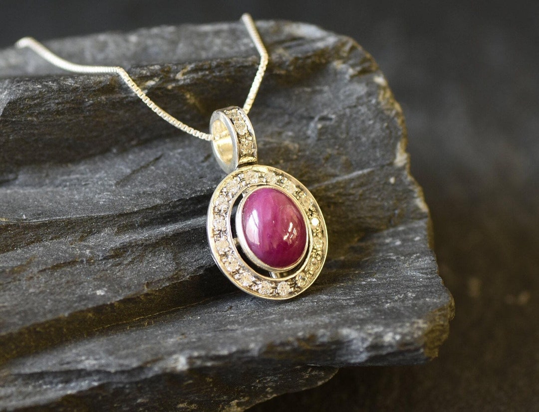 Natural Ruby Pendant, Large Ruby Pendant, Antique Necklace, July ...