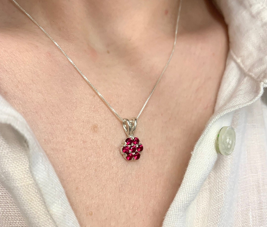 Ruby Flower Necklace, Created Ruby, Daisy Ruby Pendant, Dainty Flower ...