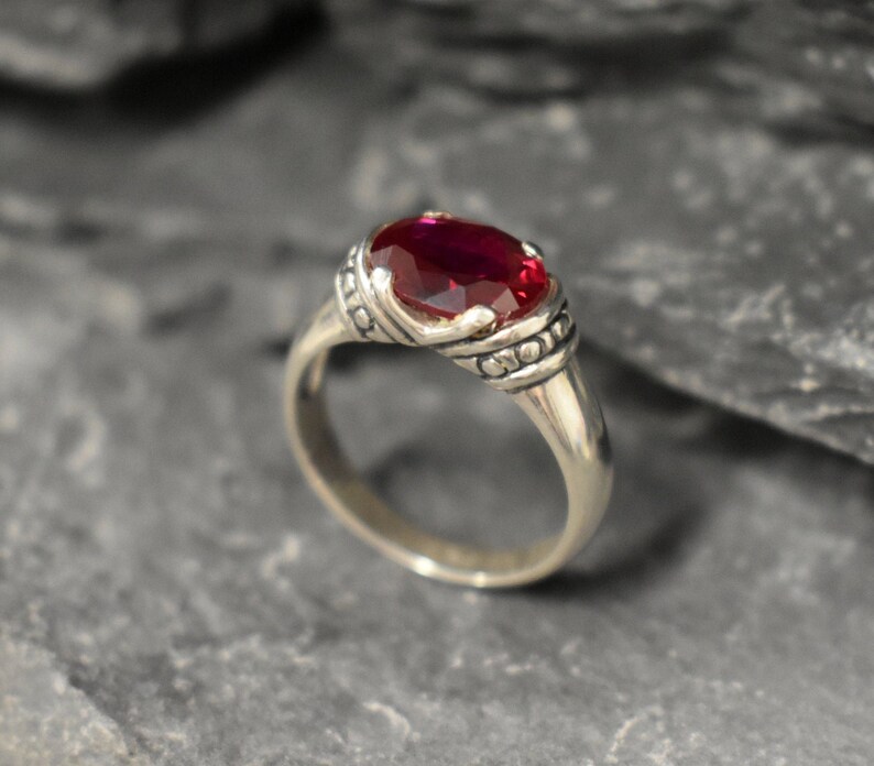 Tribal Ruby Ring Created Ruby Red Vintage Ring Horizontal | Etsy