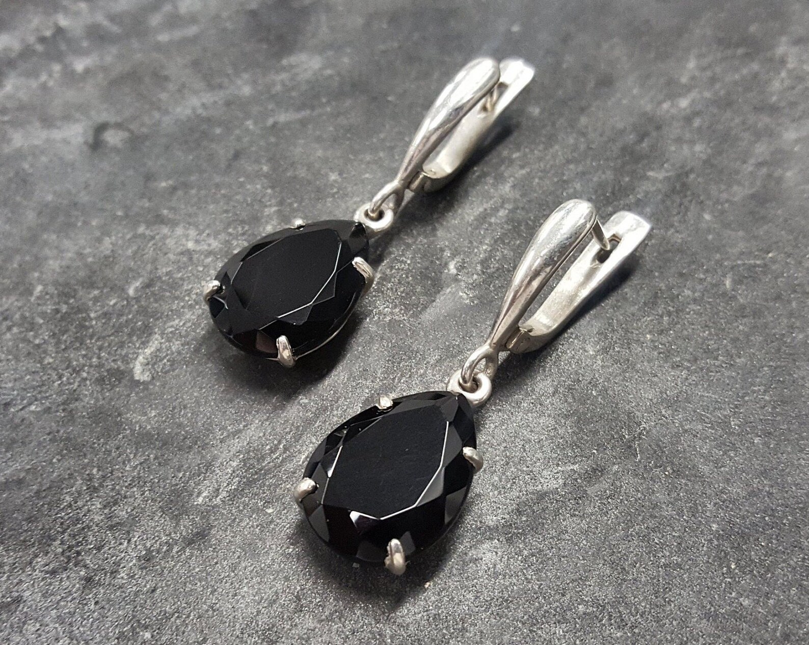 Onyx Earrings Natural Onyx Black Teardrop Earrings December | Etsy