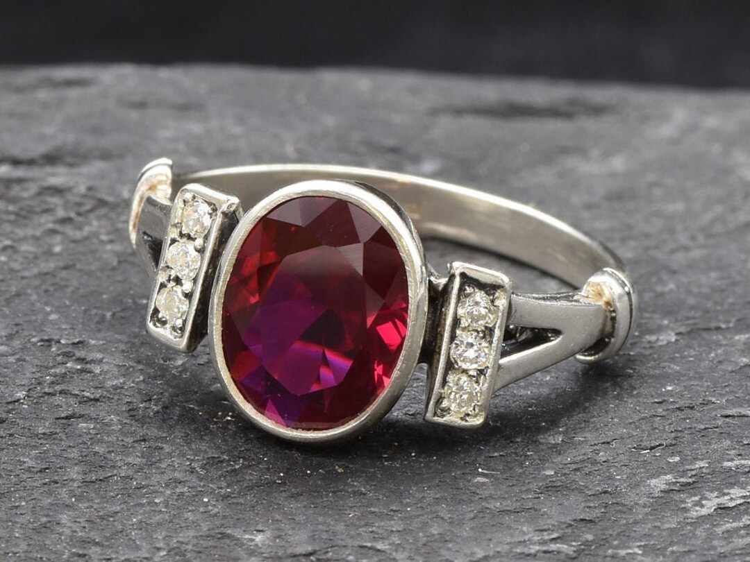 Ruby Ring, Created Ruby, Red Antique Ring, Vintage Ring, Red Oval Ring ...